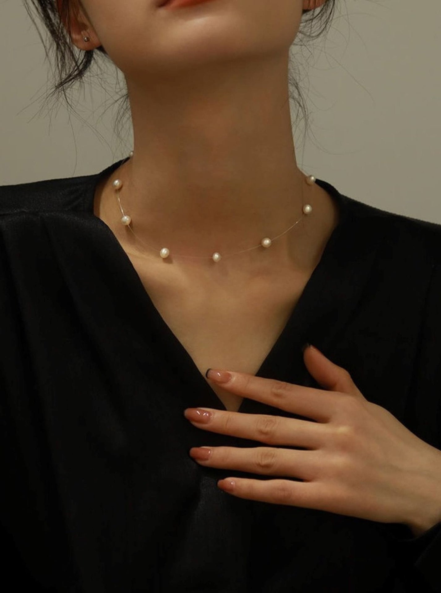 Floating Freshwater Pearl Chain Necklace - Red Retro Jewelry
