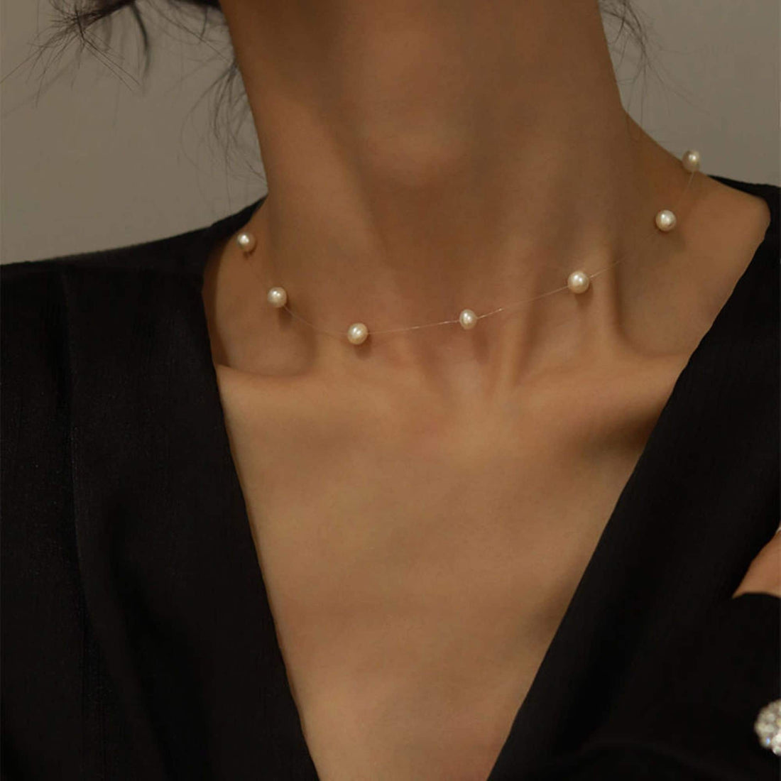 Floating Freshwater Pearl Chain Necklace - Red Retro Jewelry