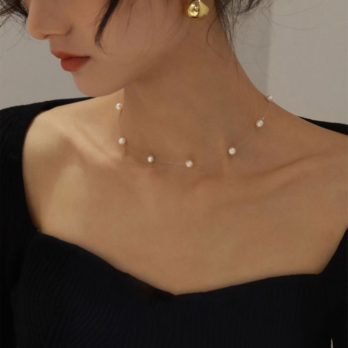 Floating Freshwater Pearl Chain Necklace | Red Retro Jewelry