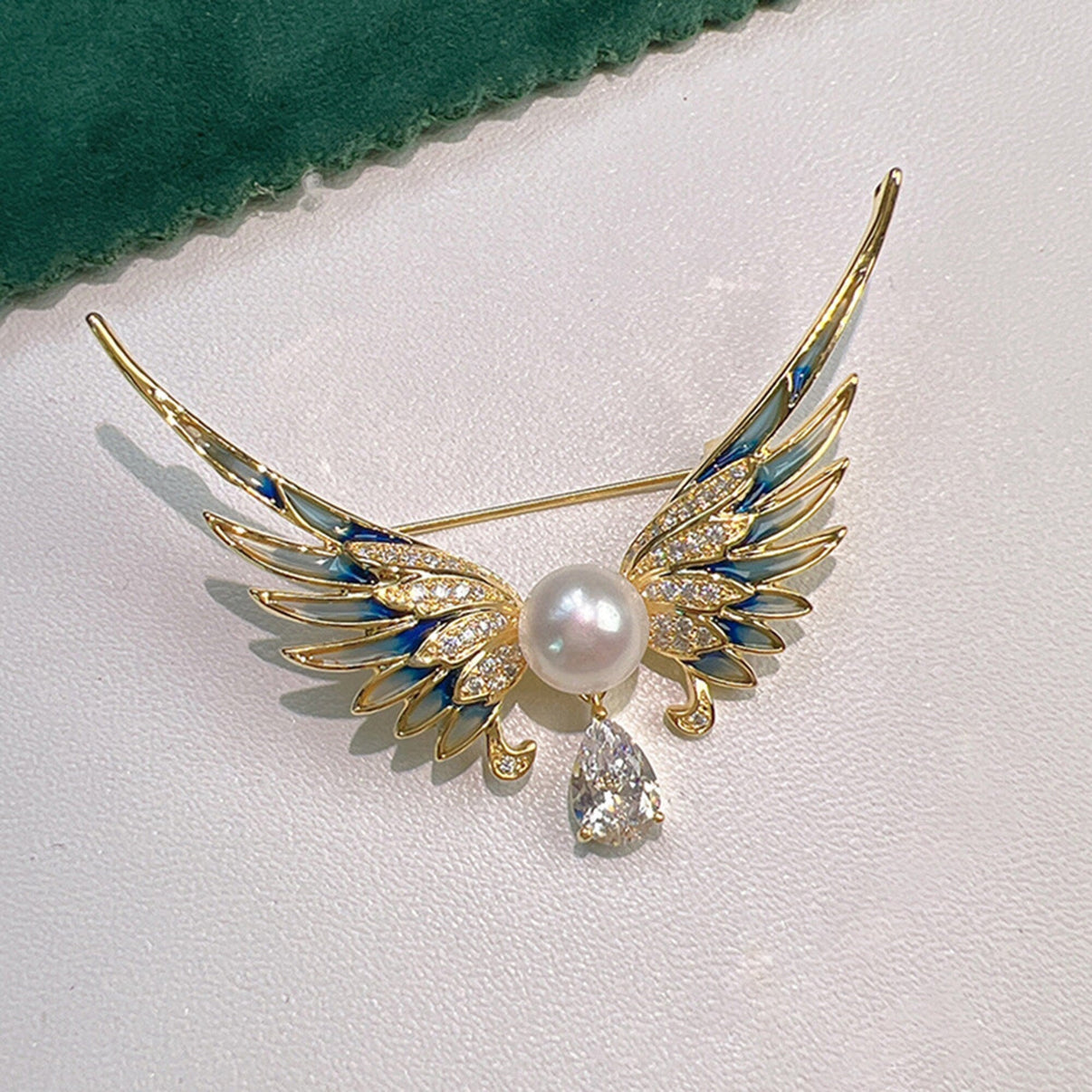 Rhinestone Angel's Wings Freshwater Pearl Brooch - Default Title - Red ...